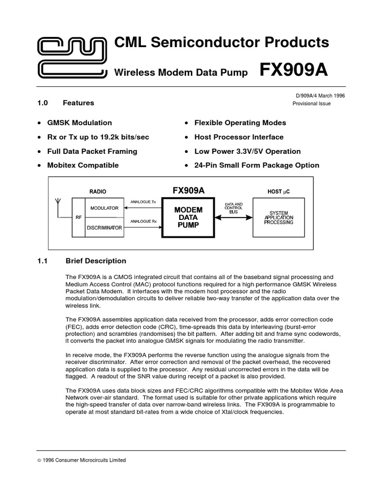 CML Semiconductor Products: Wireless Modem Data Pump | PDF | Forward ...