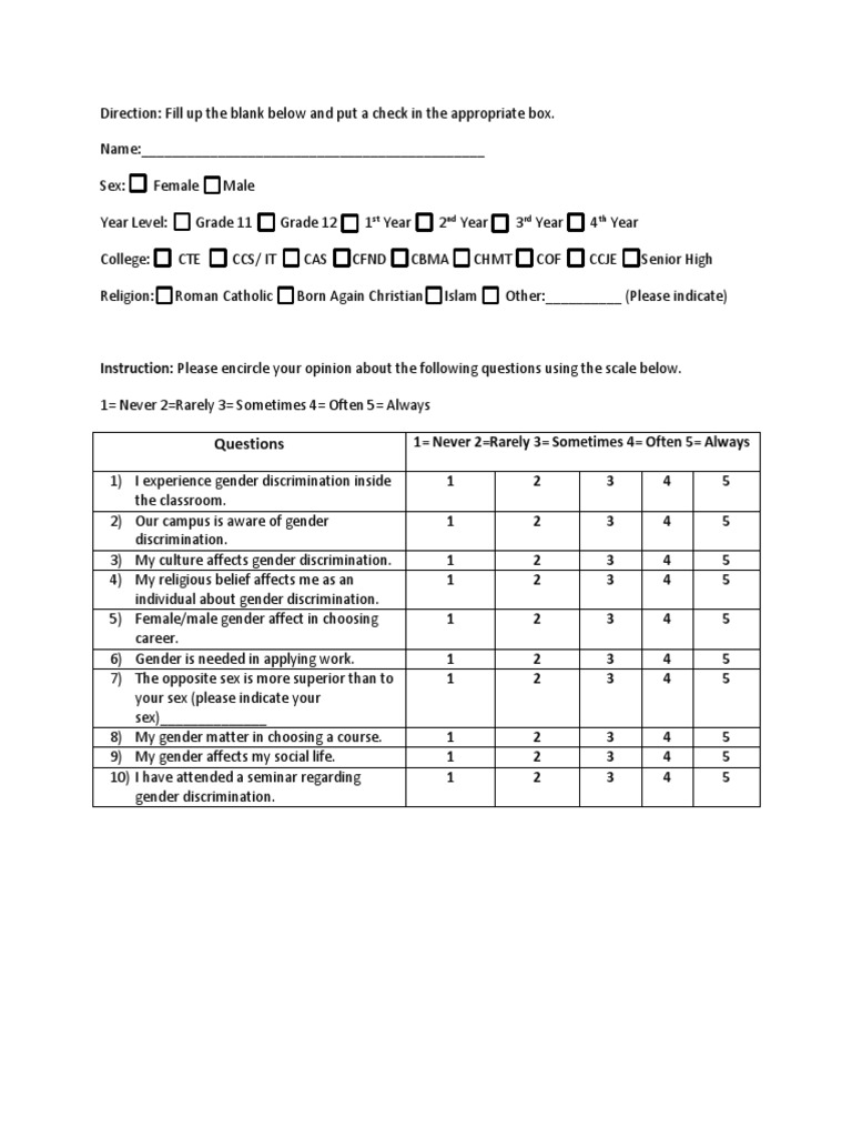 Questions: Instruction: Please Encircle Your Opinion About The ...