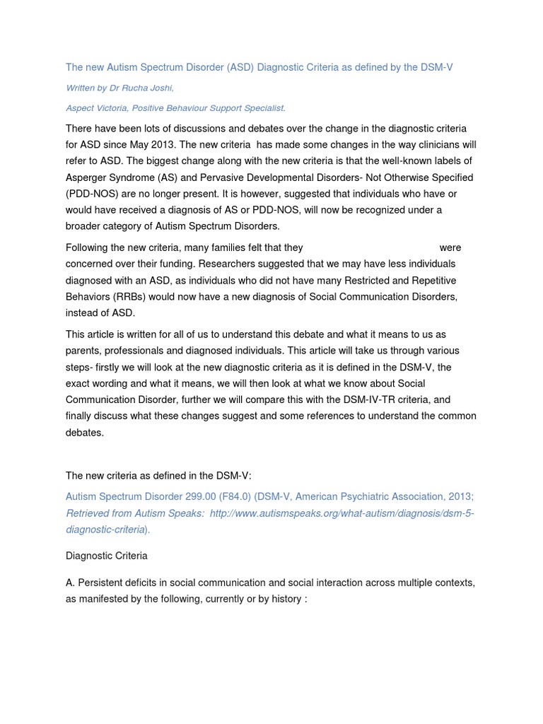 The DSM 5 Autism Spectrum Disorder Criteria | Autism Spectrum | Autism