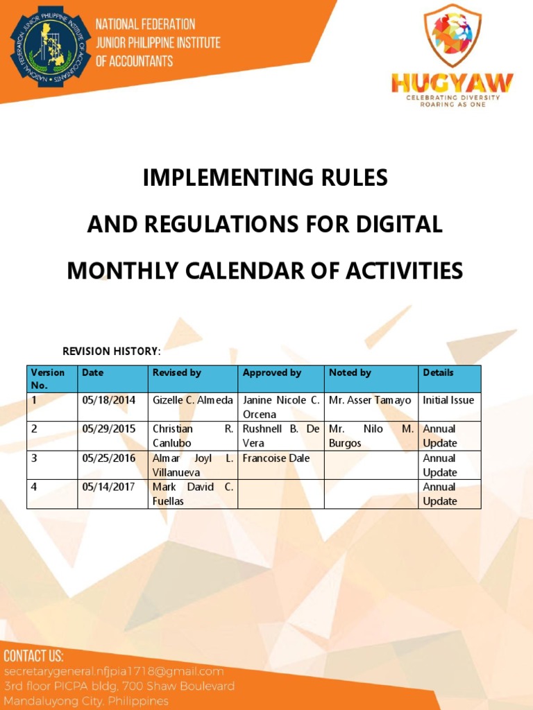 Implementing Rules and Regulations For Digital Monthly Calendar of ...