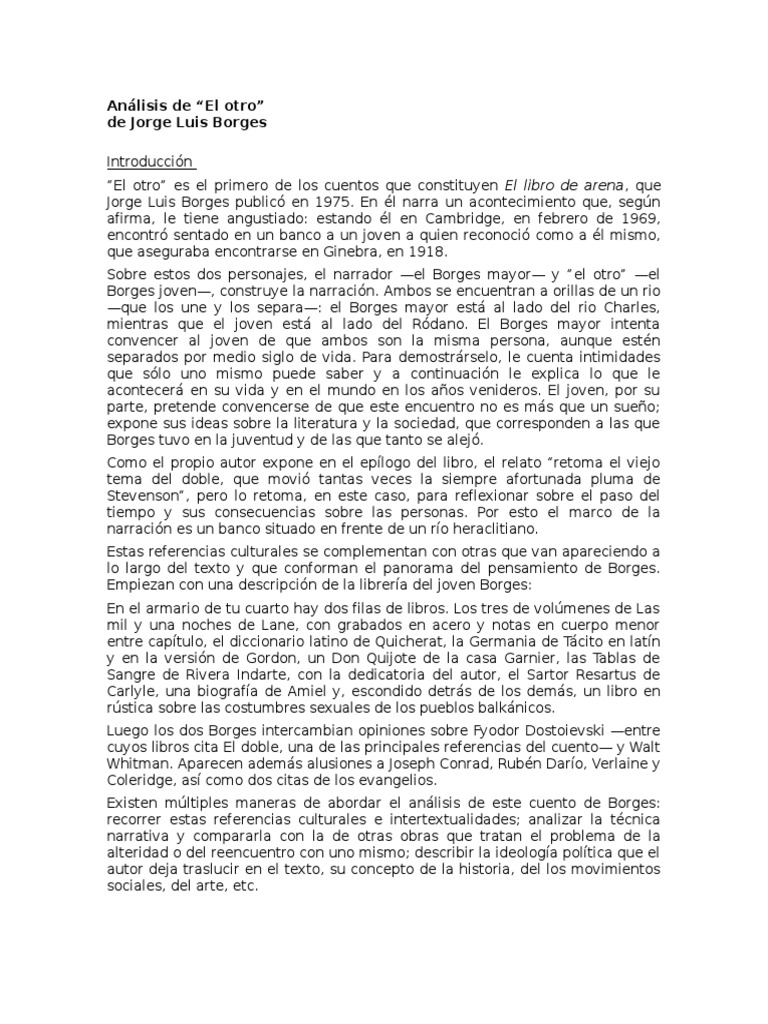 Análisis de El Otro, Borges | PDF | Autor | Cuentos