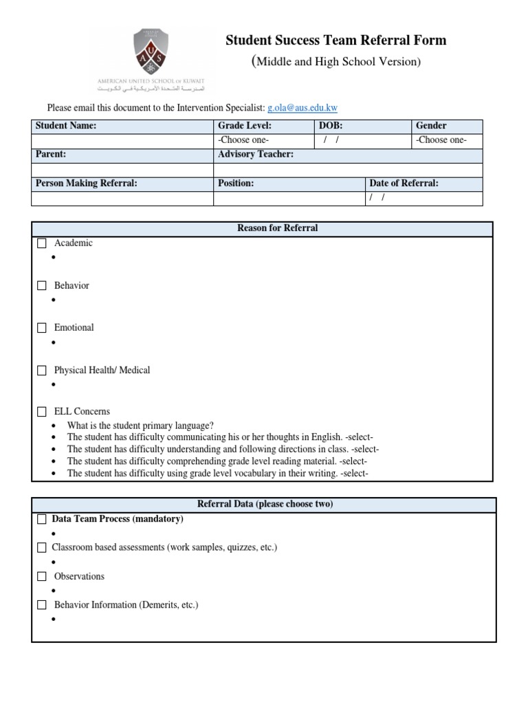 SST Referral Form Mshs | PDF | Homework | Education Theory