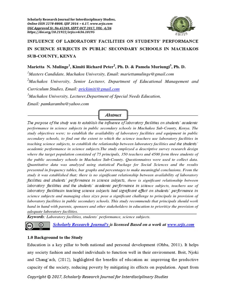 Influence of Laboratory Facilities On Students' Performance in Science ...
