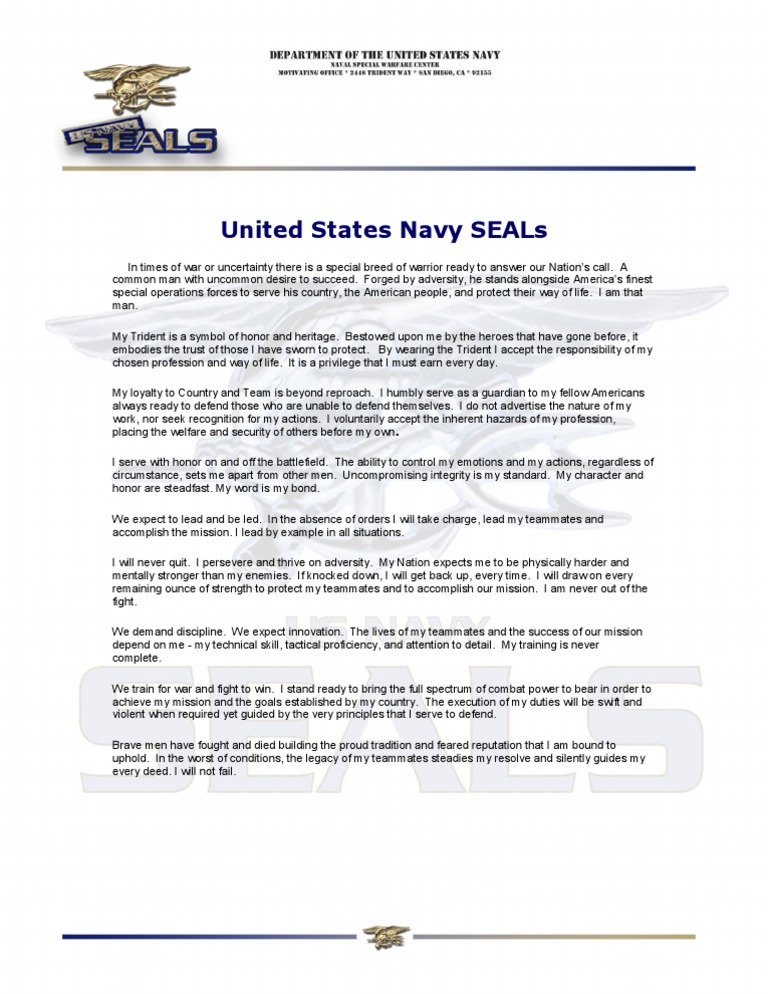 Navy SEAL Creed and Ethos Explained | PDF | Foreign Language Studies
