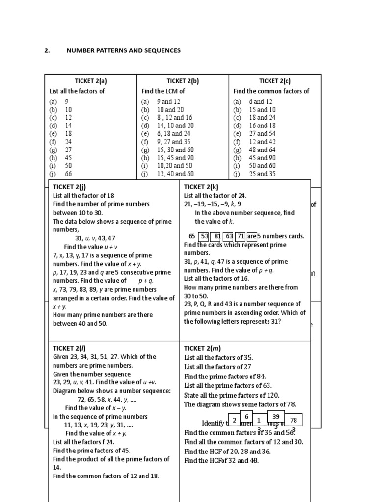 Tc2 Number Patterns | PDF | Prime Number | Numbers