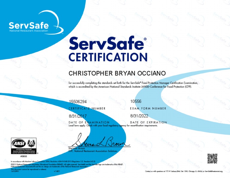 Servsafe Certificate | PDF