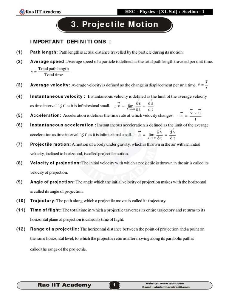 HSC 11 Projectile Motion Ch3 | PDF | Acceleration | Trajectory