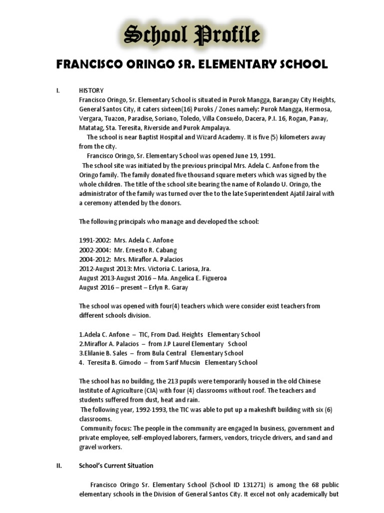 School Profile | PDF | Classroom | Teaching And Learning