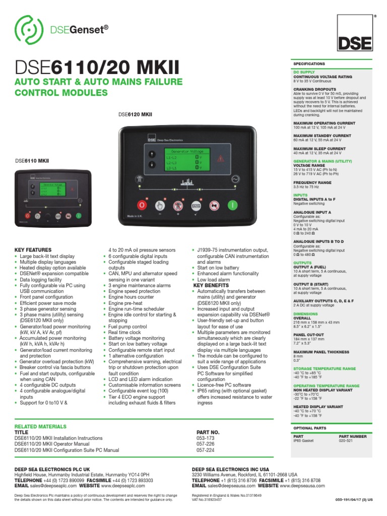 Dse6110 Dse6120 Mkii Data Sheet (Usa) (1) | Mains Electricity ...
