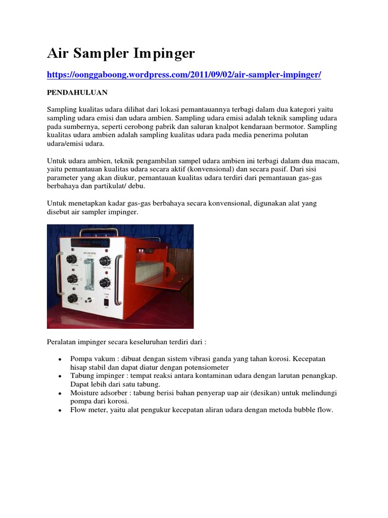 Panduan Air Sampler Impinger | PDF