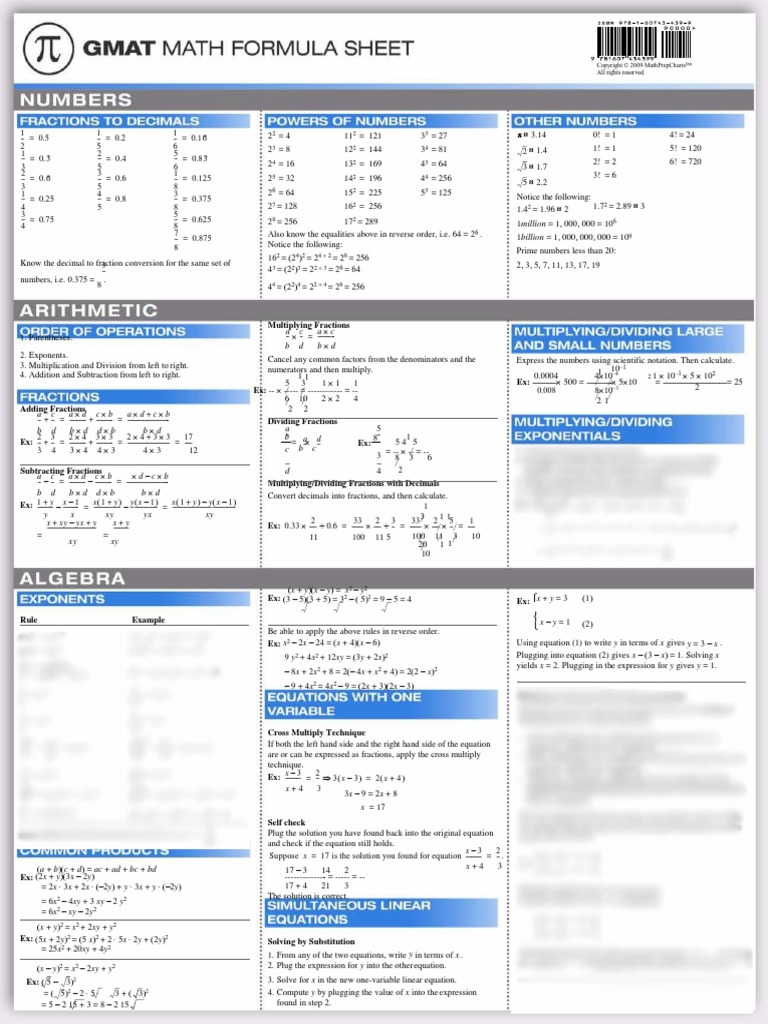 GMAT Math Formula Sheet Preview PDF | PDF | Fraction (Mathematics ...