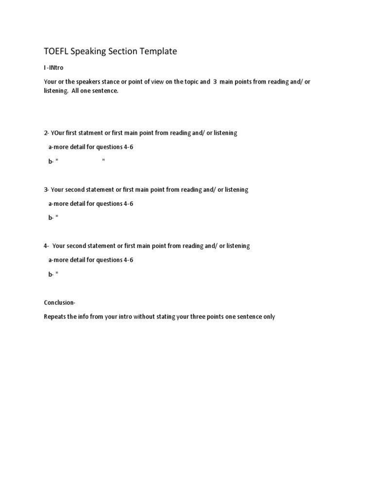 TOEFL Speaking Section Template Guide | PDF