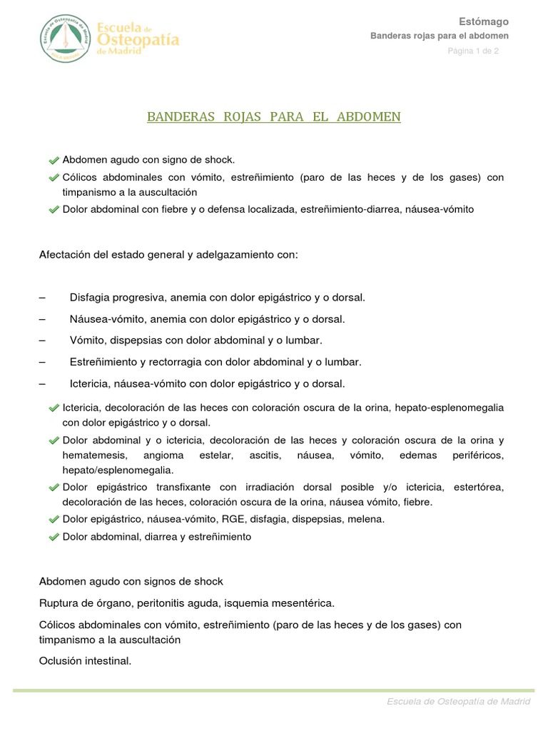 Banderas Rojas para El Abdomen | PDF | Heces | Abdomen