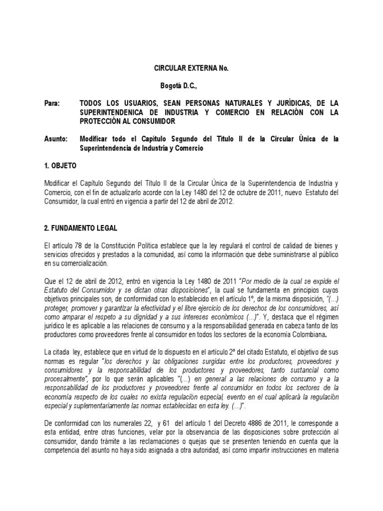Circular Única SIC Capítulo - II | PDF | Protección al Consumidor ...
