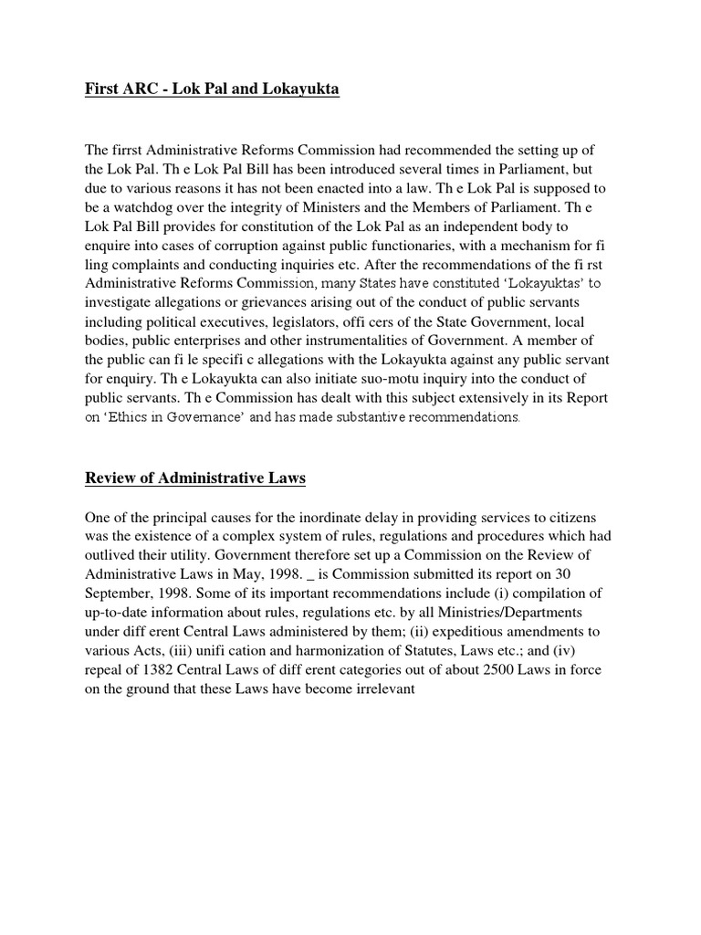 First ARC - Lok Pal and Lokayukta | PDF