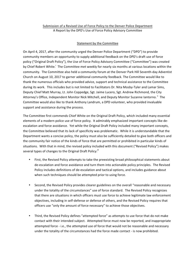Denver Police Department Use of Force Policy Advisory Committee ...