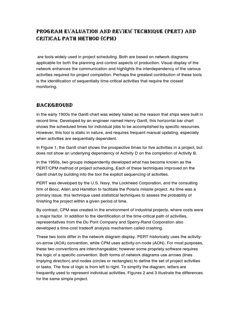 Program Evaluation And Review Technique Pert And Critical Path Method