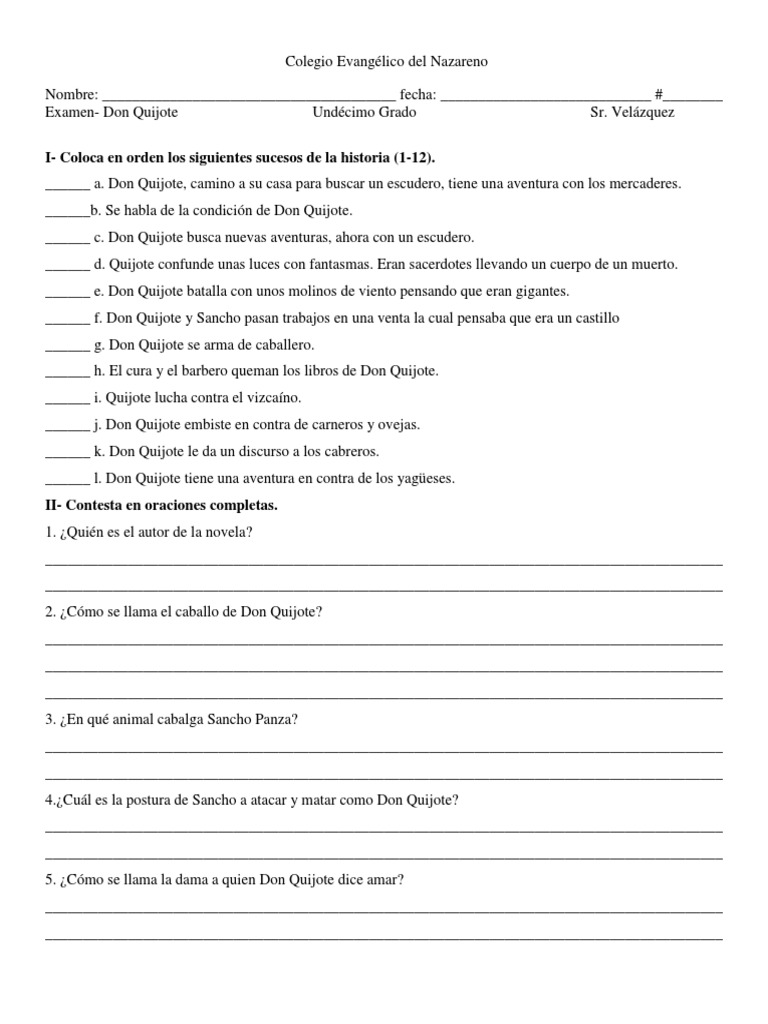 Examen Don Quijote | PDF | Don Quijote