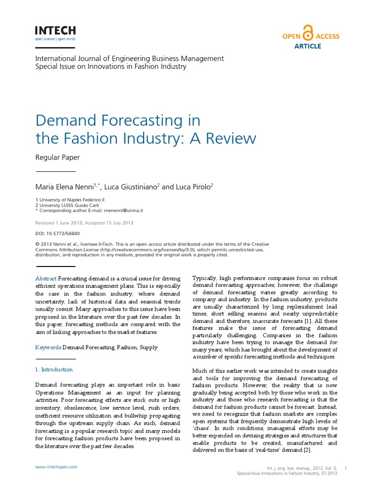 InTech-Demand Forecasting in The Fashion Industry A Review PDF | PDF ...