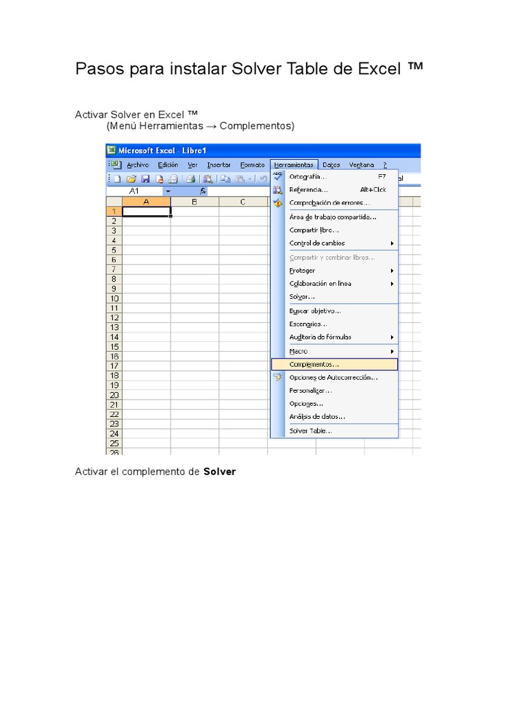 Pasos Para Instalar Solver Table de Excel Pasos Para Instalar Solver Table de Excel