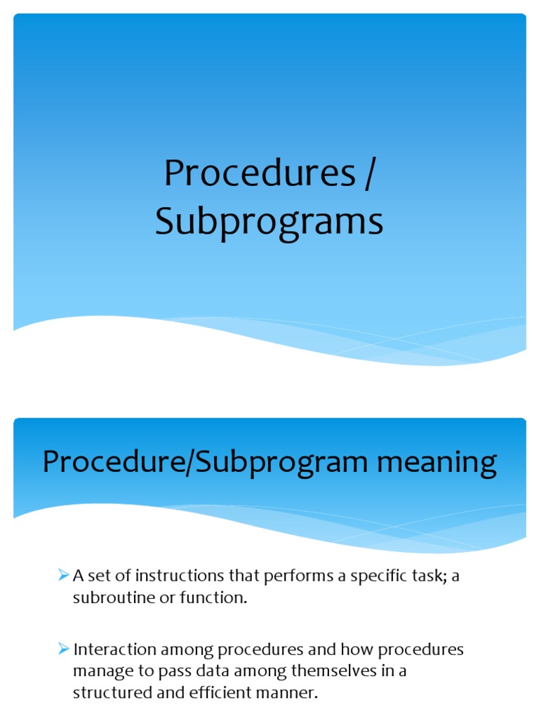 Procedures Or Subprograms Pdf Subroutine Parameter Computer Programming 3441