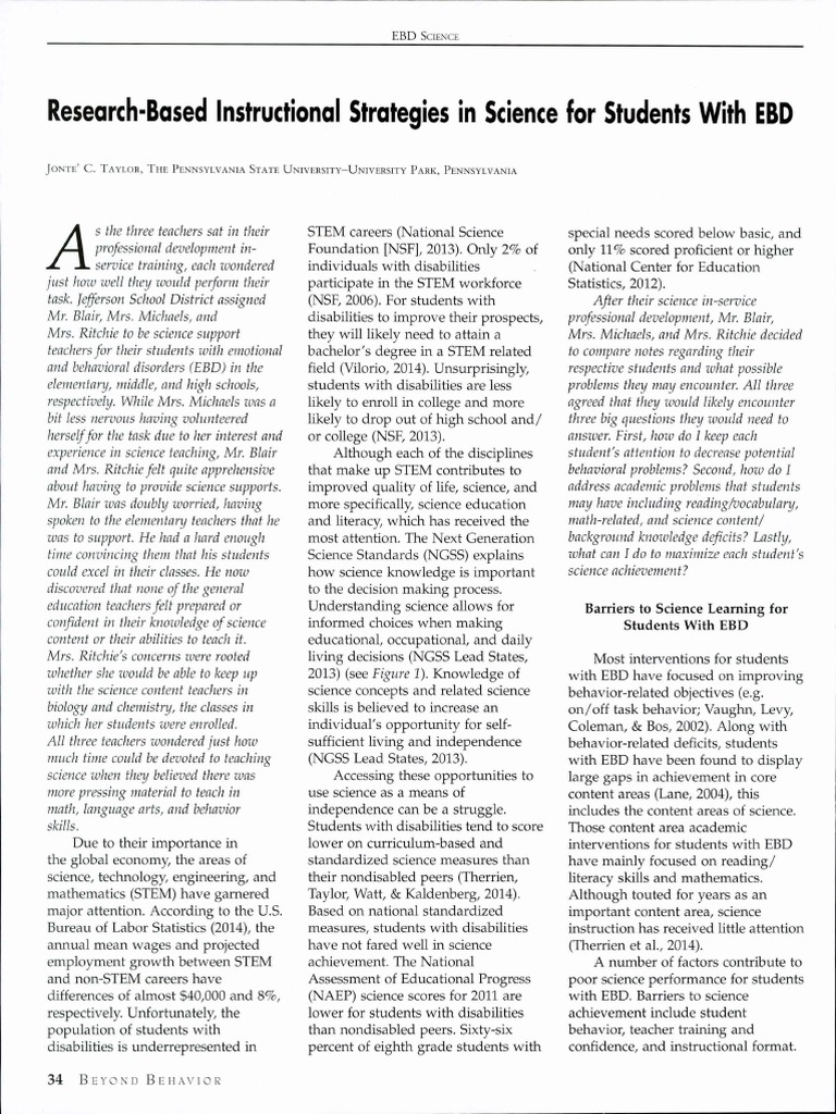 Research-Based Instructional Strategies in Science Fo R Students W Ith ...