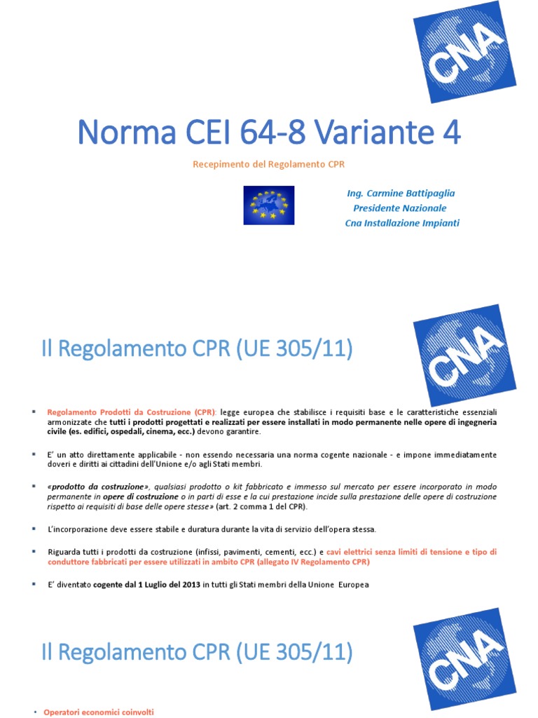 Diapositive Norma CEI 64-8 Variante 4