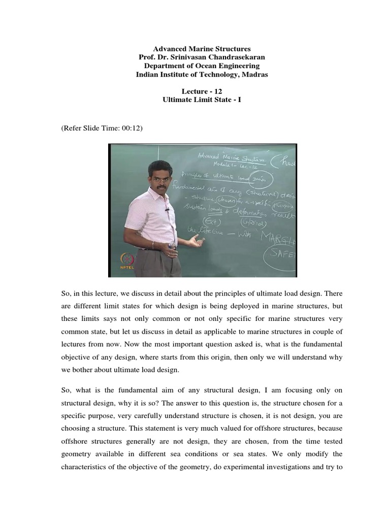 Advanced Marine Structures Prof. Dr. Srinivasan Chandrasekaran ...