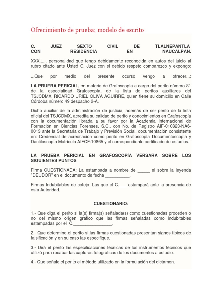 Prueba Pericial en Grafoscopía | PDF | Testigo experto | Evidencia (ley)