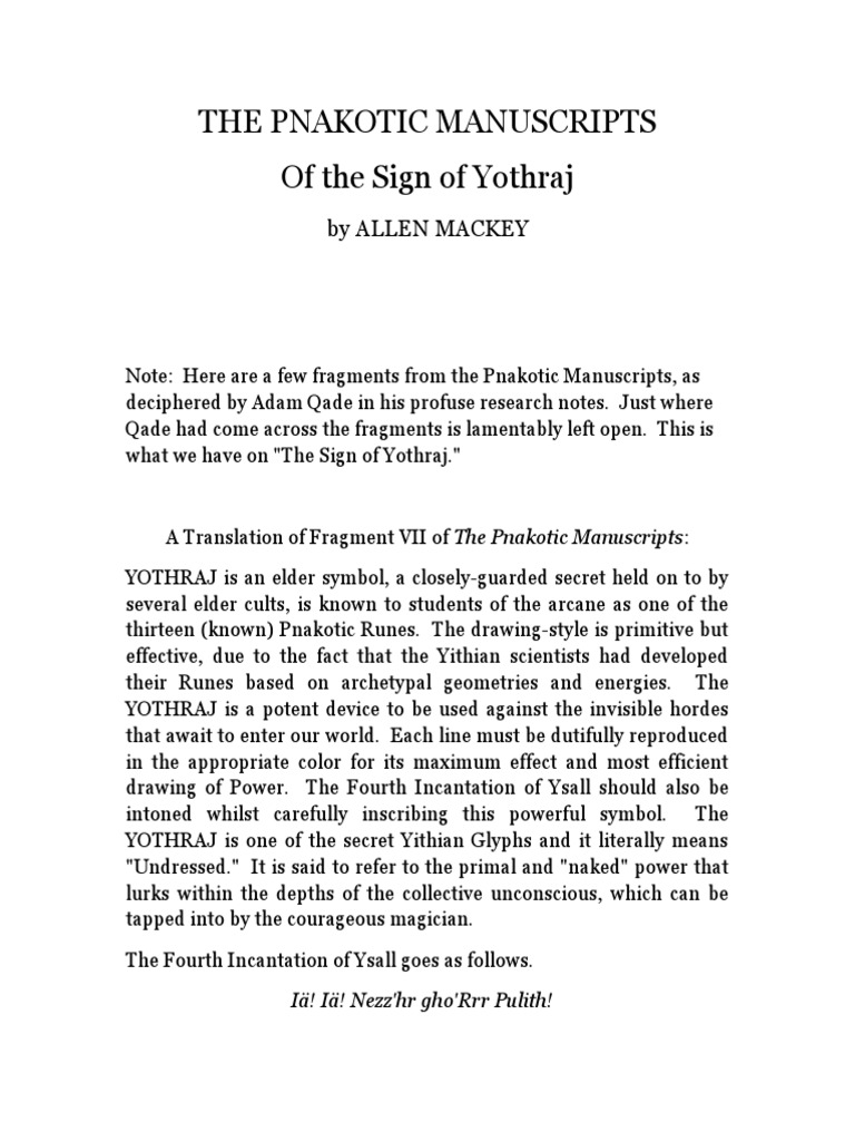 The Pnakotic Manuscripts - of The Sign of Yothraj by Allen Mackey | PDF ...