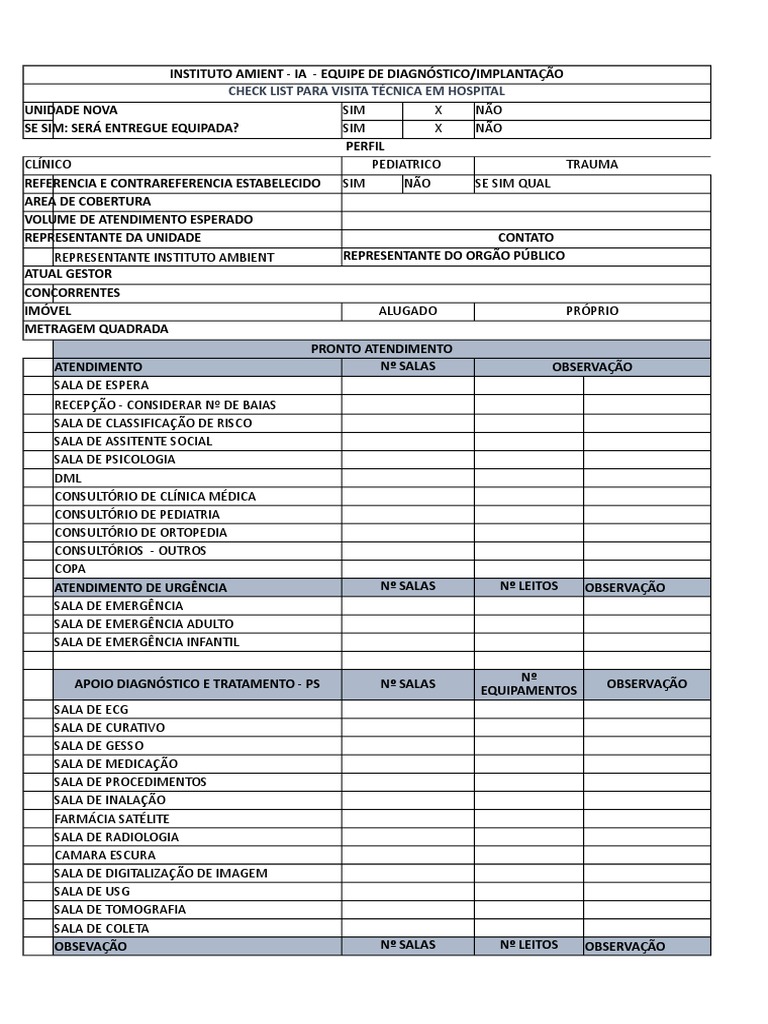Checklist Hospitalar | Ciências da Saúde | Bem-estar
