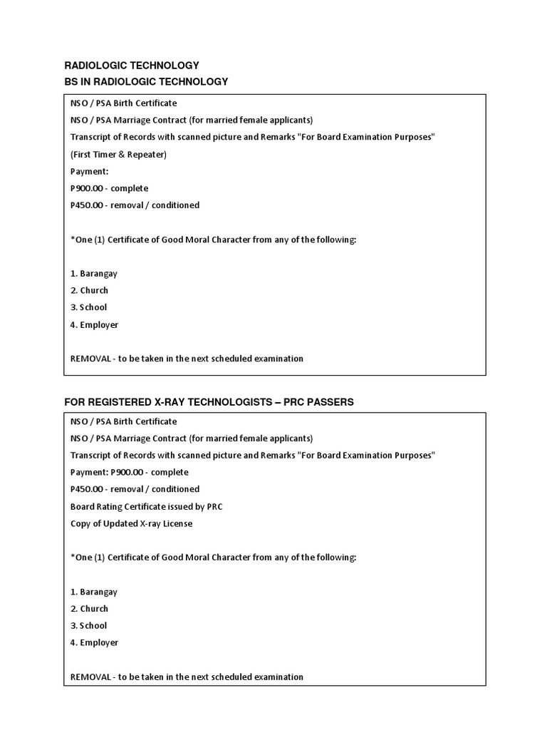 Radtech Board Exam Requirements | PDF