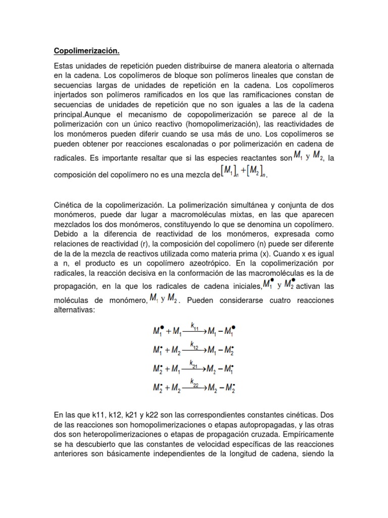 Copolimerizacion, Polimerizacion Ionica y Polimerizacion Coordinada ...