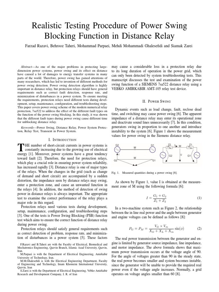 Power Swing Blocking in Distance Relay | PDF | Electric Power System ...