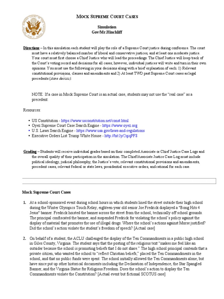 mock supreme court cases 2017 1 | Sources | United States Federal Policy