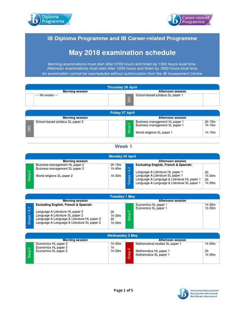 May 2018 Examination Schedule PDF | PDF