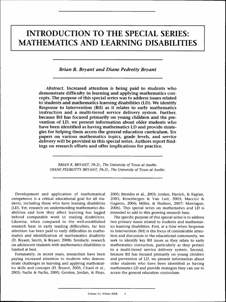 Introduction To The Special Series: Mathematics and Learning ...