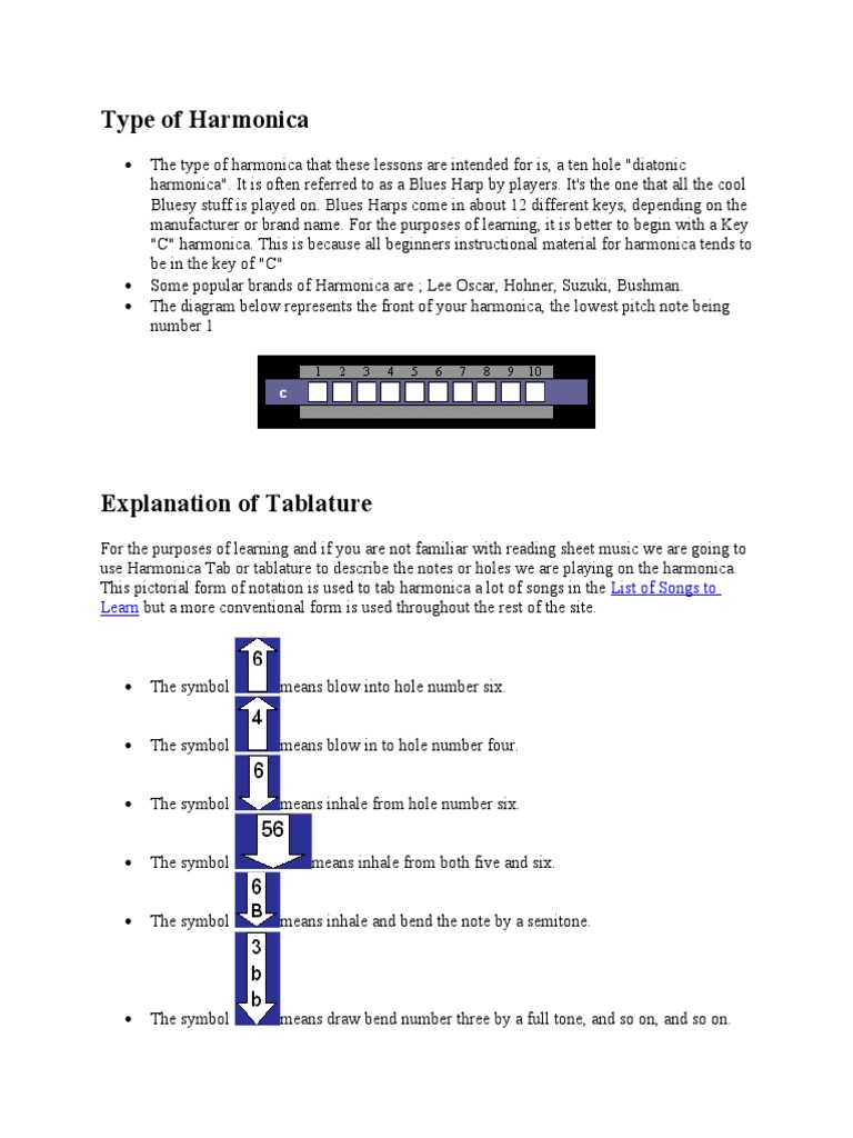 Type of Harmonica: List of Songs To Learn | PDF | Harmonica | Sound