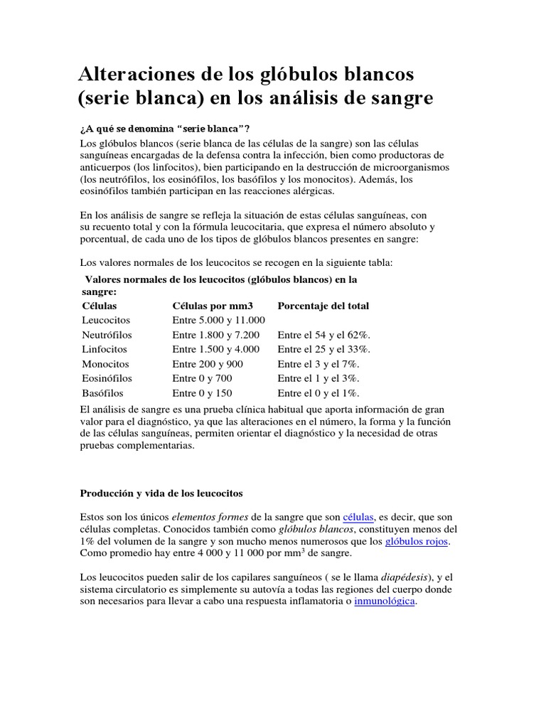 Alteraciones de Los Glóbulos Blancos | PDF | Leucocito | Sangre