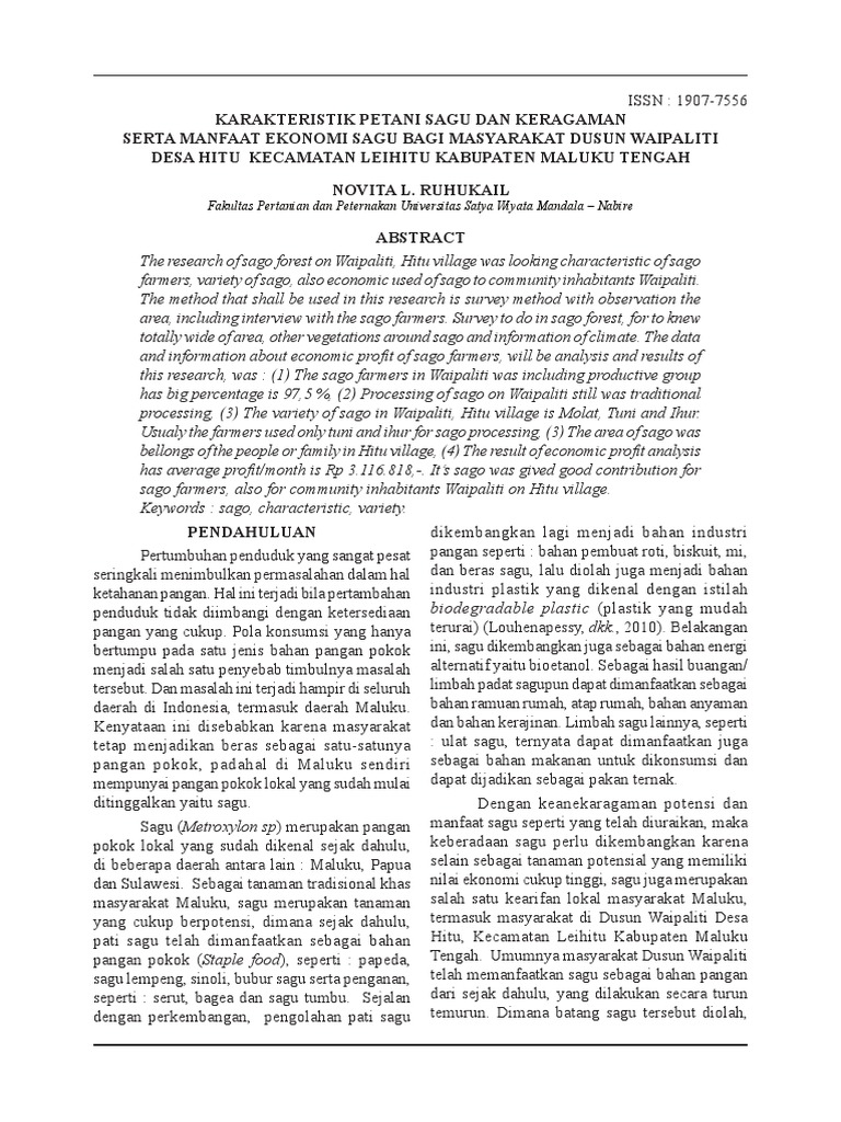Karakteristik Petani Sagu Dan Keragaman Serta Manfaat Ekonomi Sagu Bagi ...