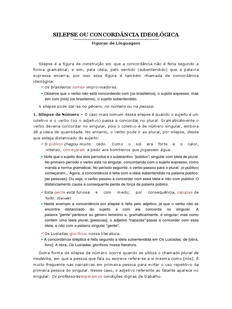 Silepse Ou Concordância Ideológica | PDF | Estilo (ficção) | Sintaxe
