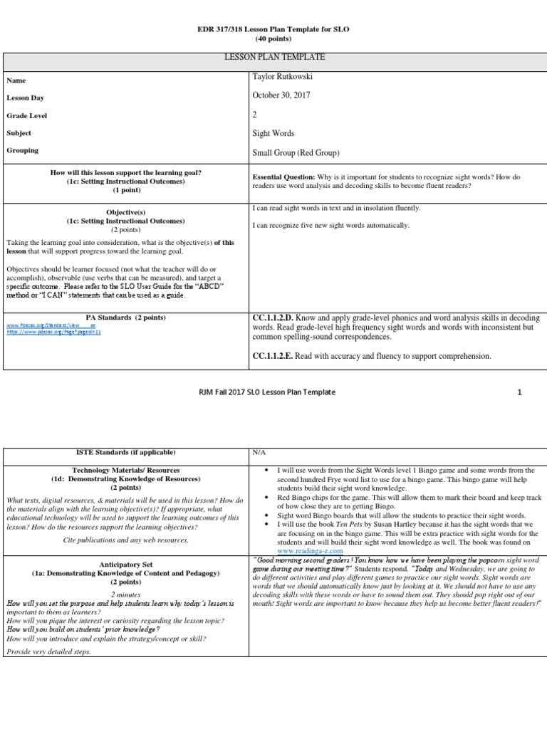 Sight Words Lesson | PDF | Lesson Plan | Individualized Education Program