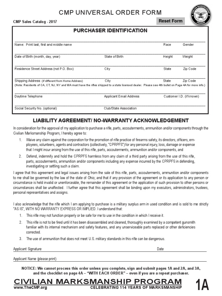 Civilian Marksmanship Program Universal Order Form | PDF | National ...