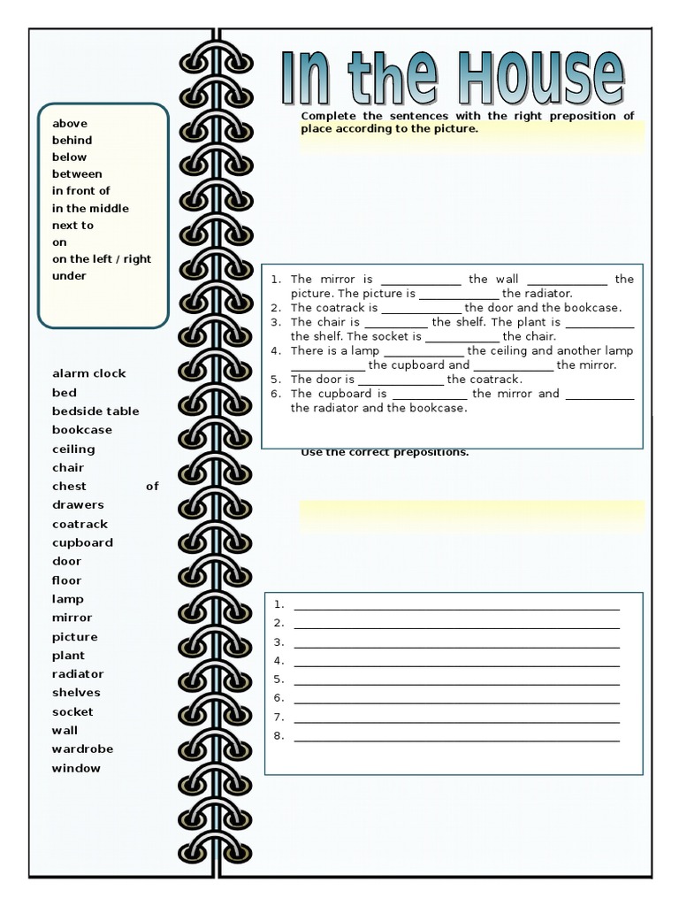 In The House Prepositions of Place Grammar Drills Picture Description ...