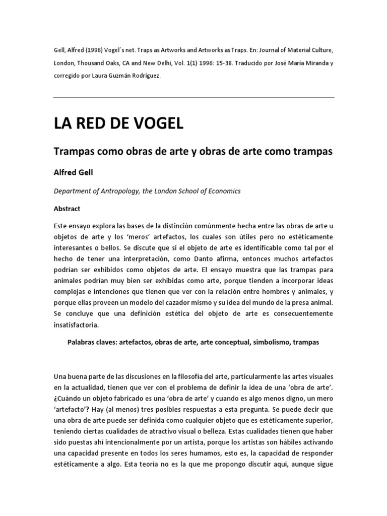 Alfred Gell 1996 La Red de Vogel | PDF | Georg Wilhelm Friedrich Hegel ...