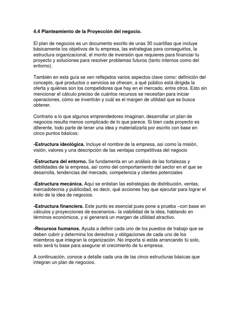 Proyección de Negocios: Estructuras Clave | PDF | Marketing | Plan de ...