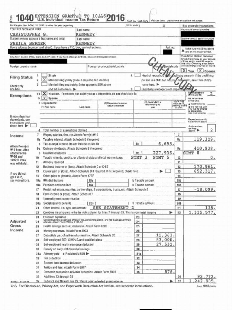 Kennedy - Form 1040 - 2017 - Federal | PDF