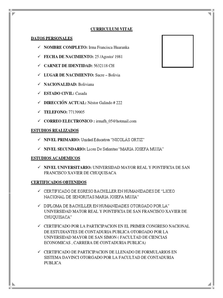 Curriculum Vitae de Irma 2016 | PDF