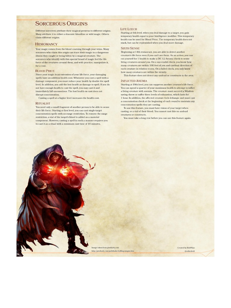 Hemomancy (Sorcerous Origins) | PDF