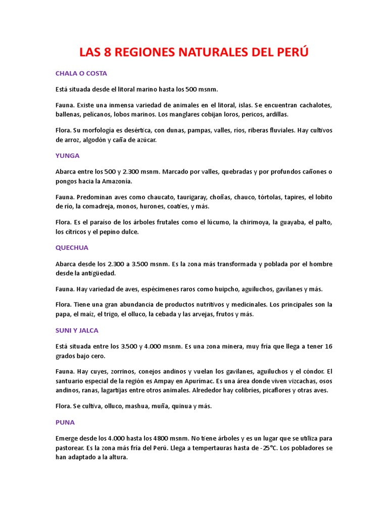 Las 8 Regiones Naturales Del Perú-Parabolas | PDF | Plantas | Naturaleza